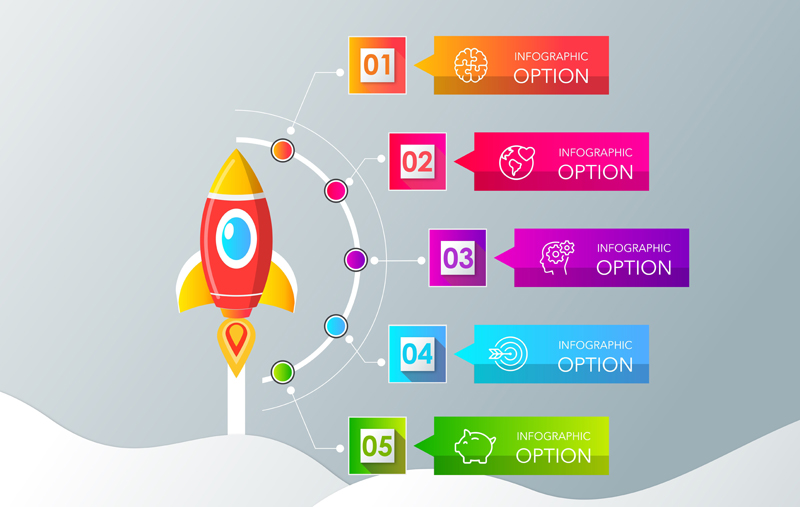 business-rocket-infographic-with-pie-chart-and-graphic